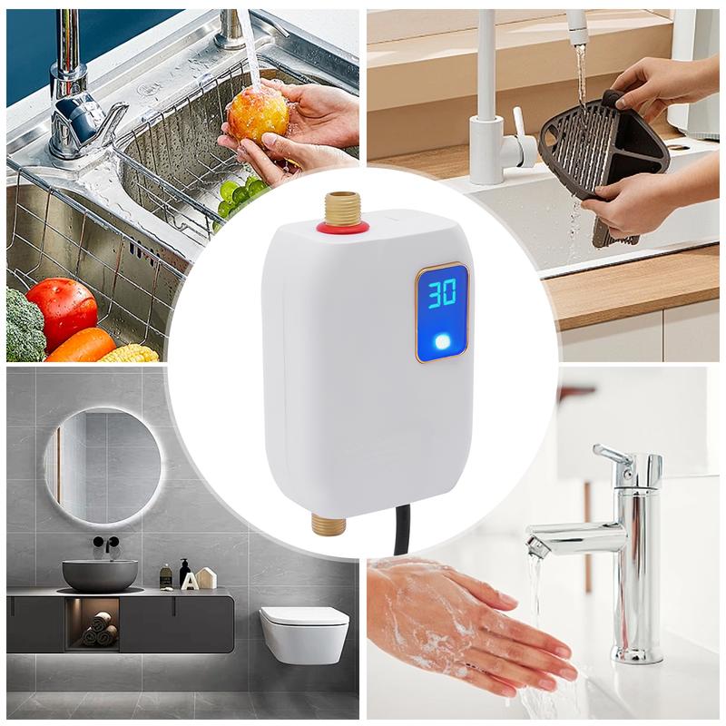 3000W Mini Tankless Water Heater, Instant Hot Water, LED Display ...