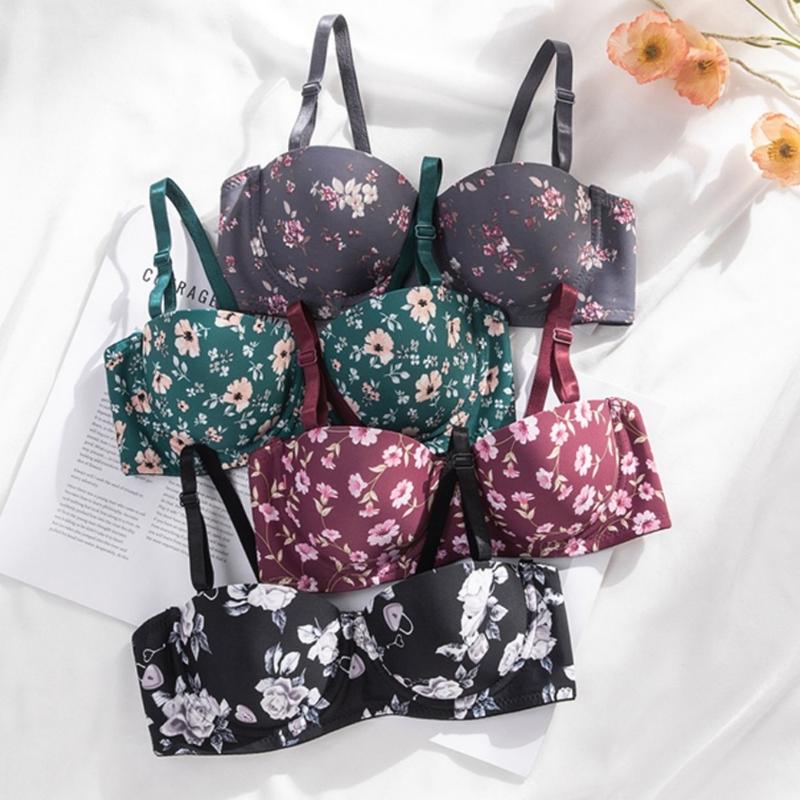 Floral Printed Push Up Bra Removeable Strap Lady Womenswear Lingerie ...