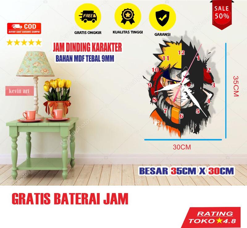 Jam dinding tembok karakter naruto sasuke hiasan ruang tamu aesthetik ...
