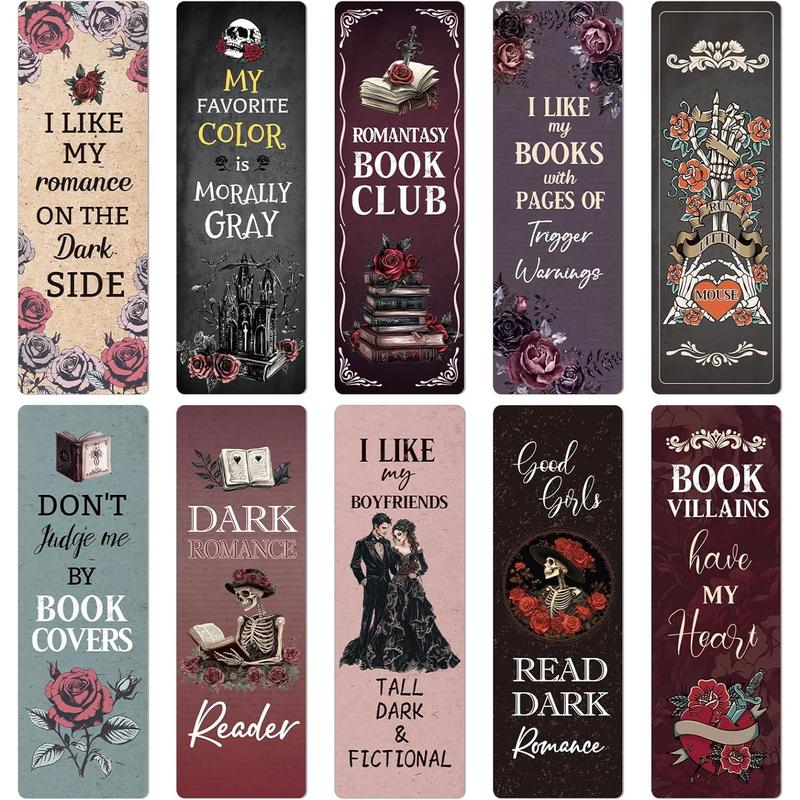 Dark Romance Bookmarks Gifts - 20 count Gothic Book Marks Skeleton Flower Book Markers Double ...