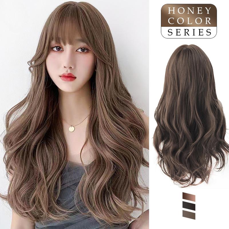 Wavy Fluffy Long Curly Full Hair Wig With Airbangs Honey-Color - TikTok ...