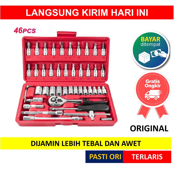 [ SOK 46PC MERAH HITAM ] Set Kunci Shock 1/4 Socket + Obeng Socket Set ...