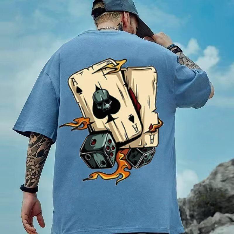 【M-8XL】American style Vintage Playing Card Dice Print Men T Shirt ...