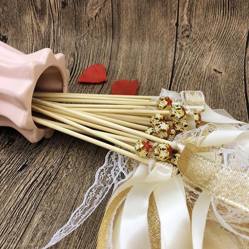 5Pcs Ribbon Wedding Wands Wedding Lace Ribbon Stick Bells Twirling ...
