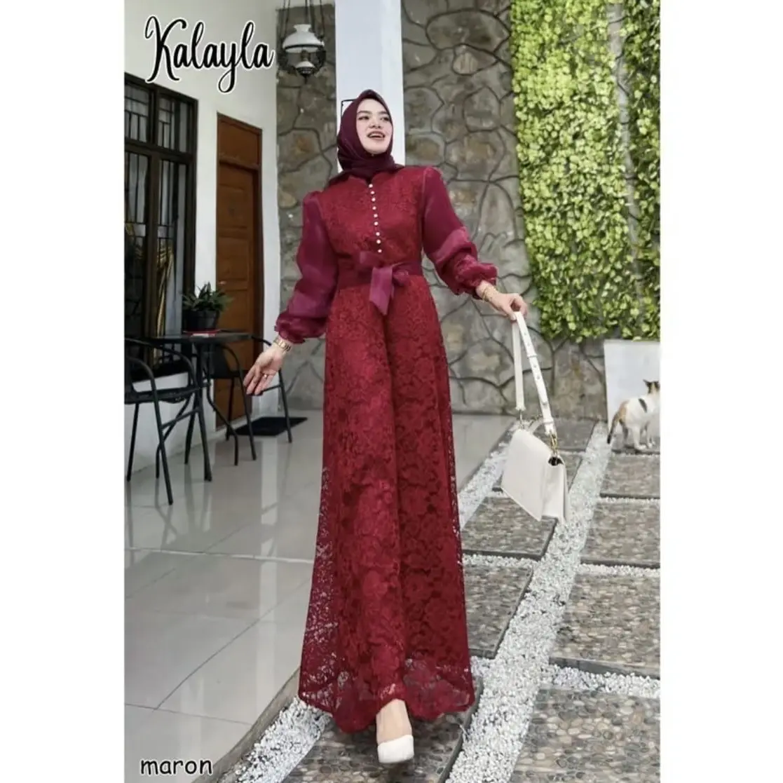 Lisa Maxi Dress Brukat Organza Pesta Kondangan Kancing Muslim Panjang ...