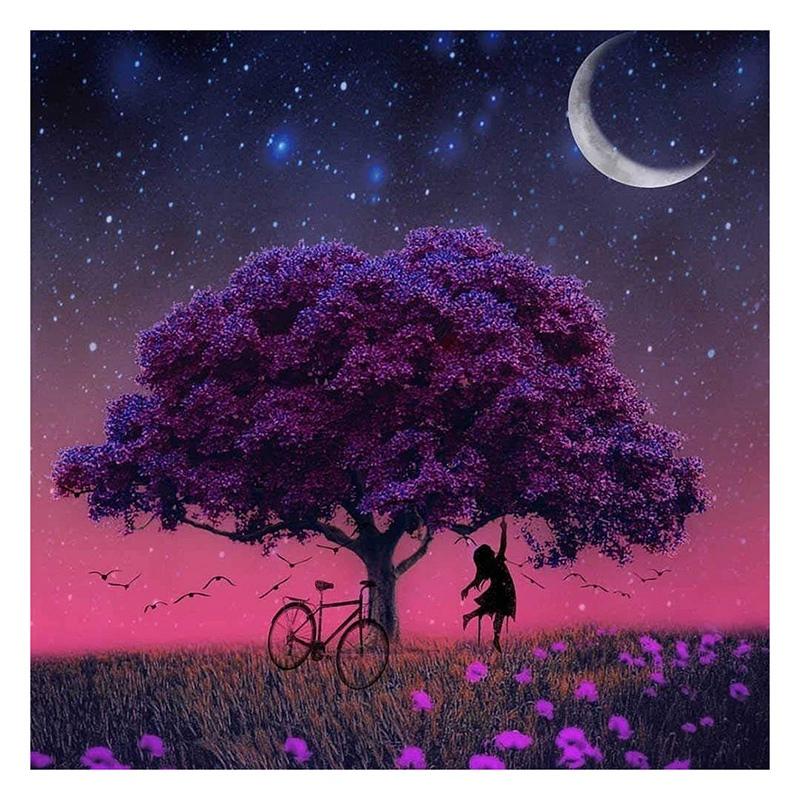 DIY 5D Moon Tree Girl Diamond Painting Set Crystal Diamond Embroidery ...