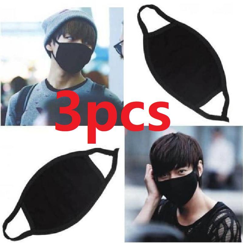 3pcs Topeng Muka Anti-Dust Cotton Mouth Face Mask Hitam Washable ...