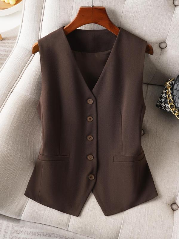 Women's Solid V Neck Button Vest Blazer, Casual Plain Color Waistcoat - TikTok Shop