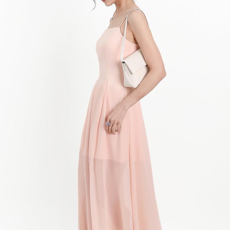 Caprina Chiffon Maxi Dress in Light Peach Pink - TikTok Shop Singapore