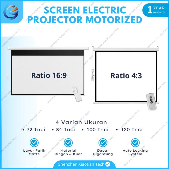 Promo Layar Screen Proyektor 84-100-120 Inch Motorized With Remote 16:9 ...