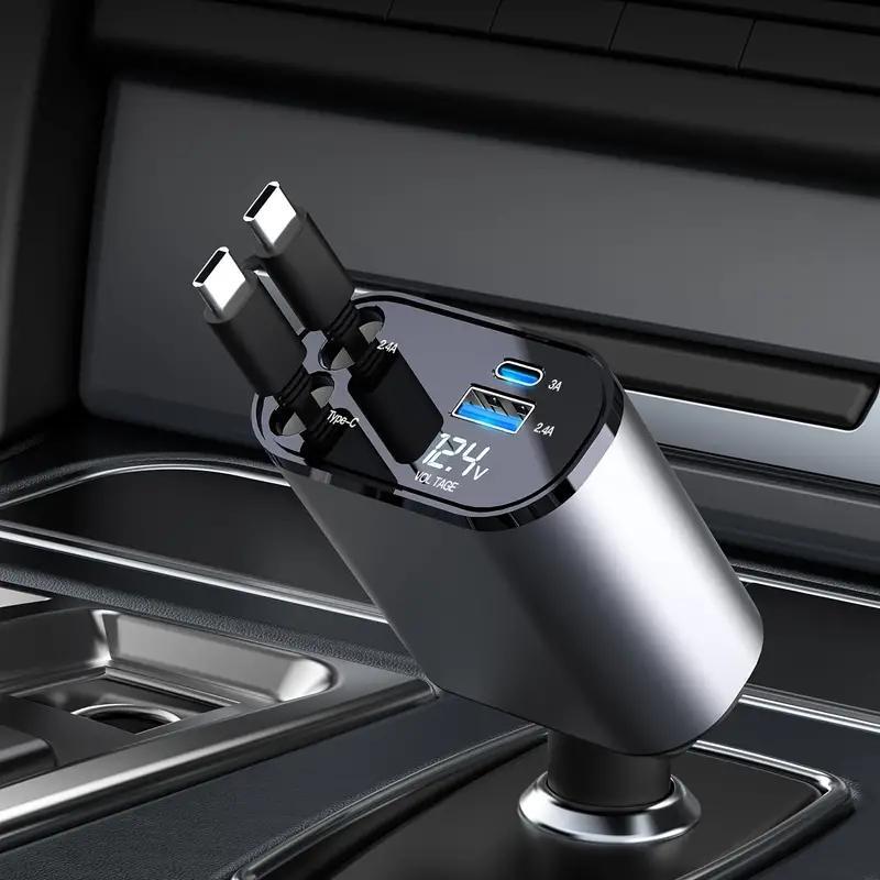 4 in 1 Car Charger, Retractable Car Charger with 2.6ft Extension Cable ...