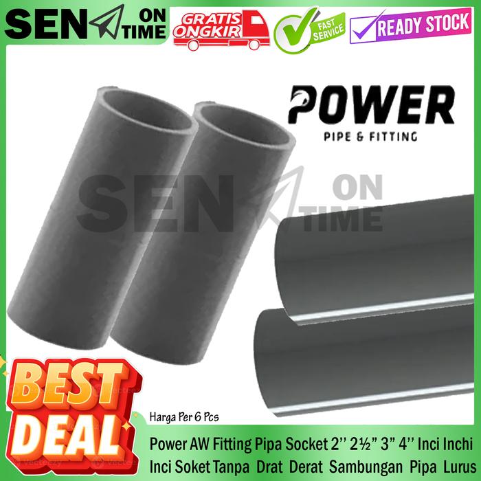 Jual Power AW Pipa PVC Inch Sock Fitting Polos Lurus Sambungan Per 6 ...
