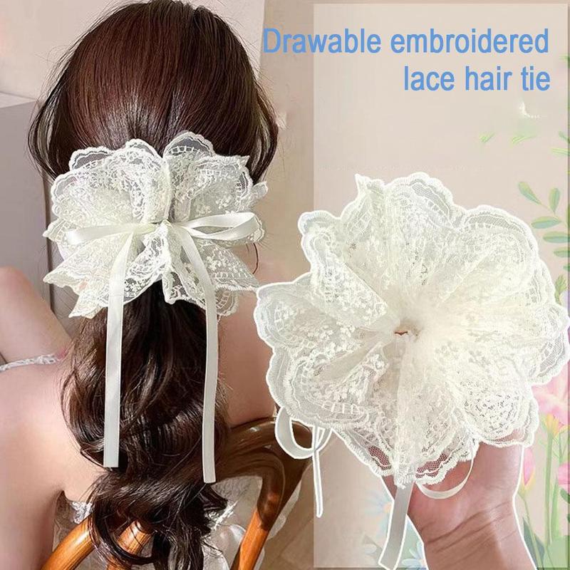 Embroidered Lace Double-layer Hair Tie For Woman Ballet Styl - TikTok ...