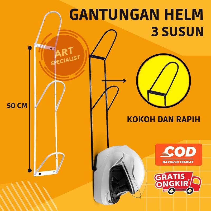 Rak Helm Susun 3 Tinggi 50cm Dipasang di Dinding Besi - Warn - Shop ...