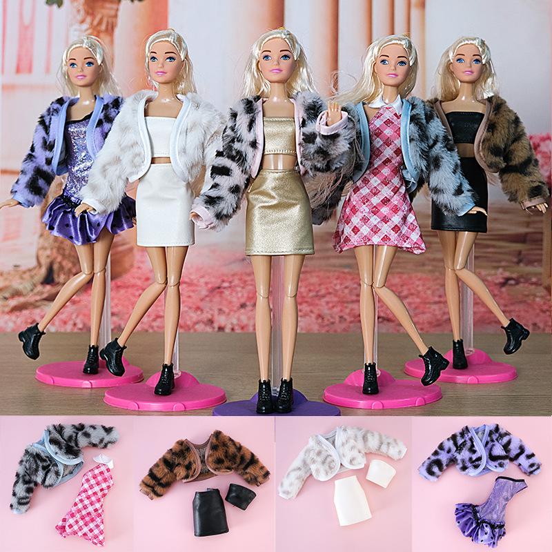 30cm Princess Doll Leopard Print Plush Fashion Set (short Coat+short ...