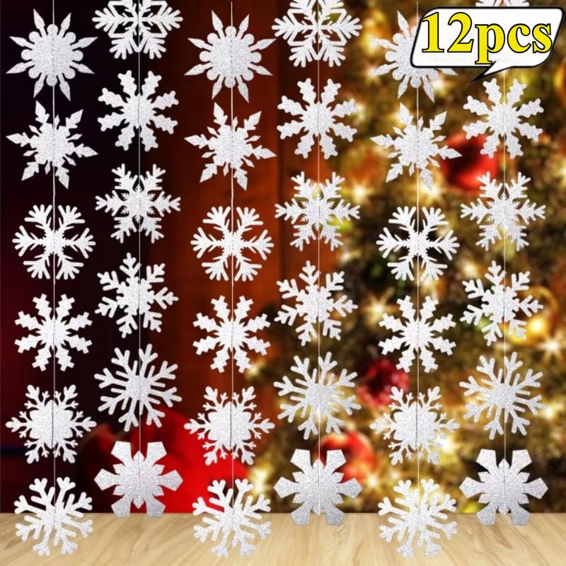12pcs Christmas Fake Snowflake Paper Glitter Snow DIY Craft Hanging ...
