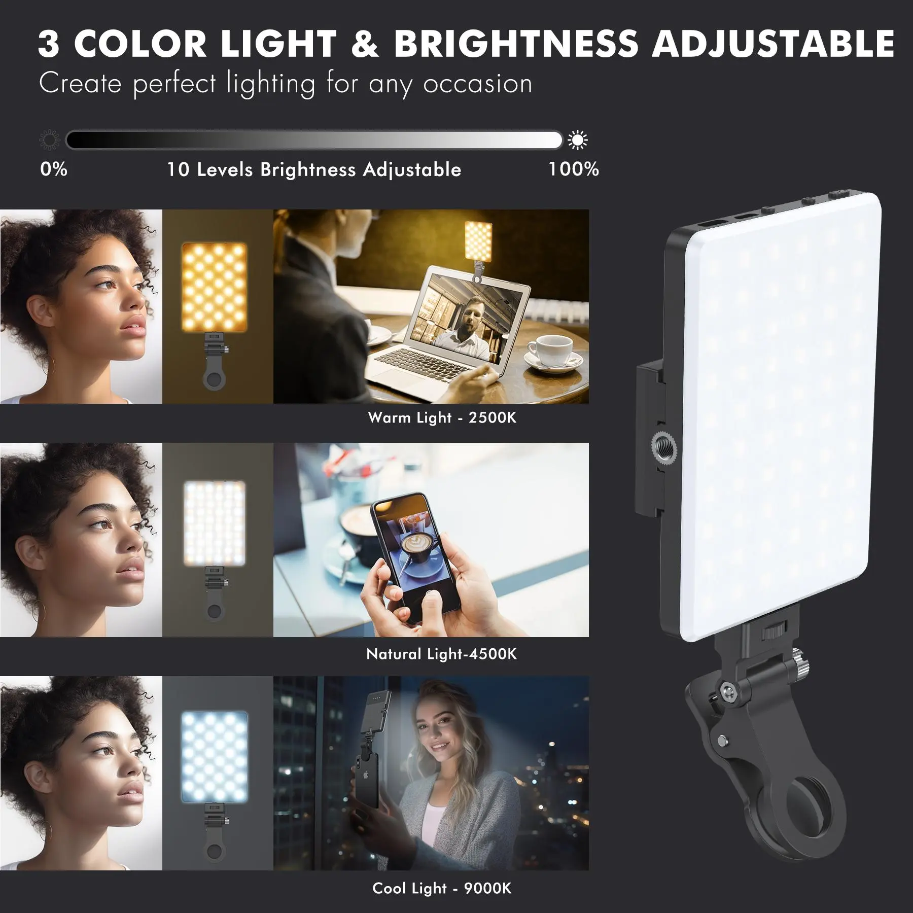 Portable LED Selfie Light with Front & Back Phone Clip, 1 Piece High ...