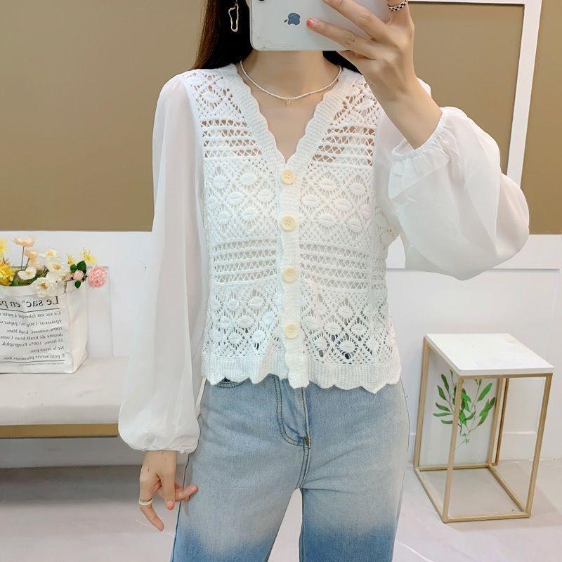 Kot Jahitan Renda, untuk Wanita, Gaya Perancis, Leher V, Mengait ...