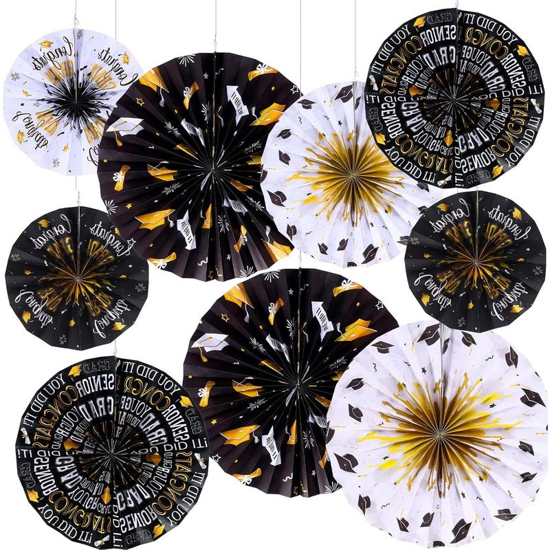 9 Pcs Graduation Party Decorations Congrats Grad Hanging Paper Fans ...