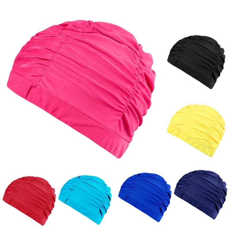 Fabric Swimming Caps for Women Man, Pleated Elastic Comfort Bathing ...