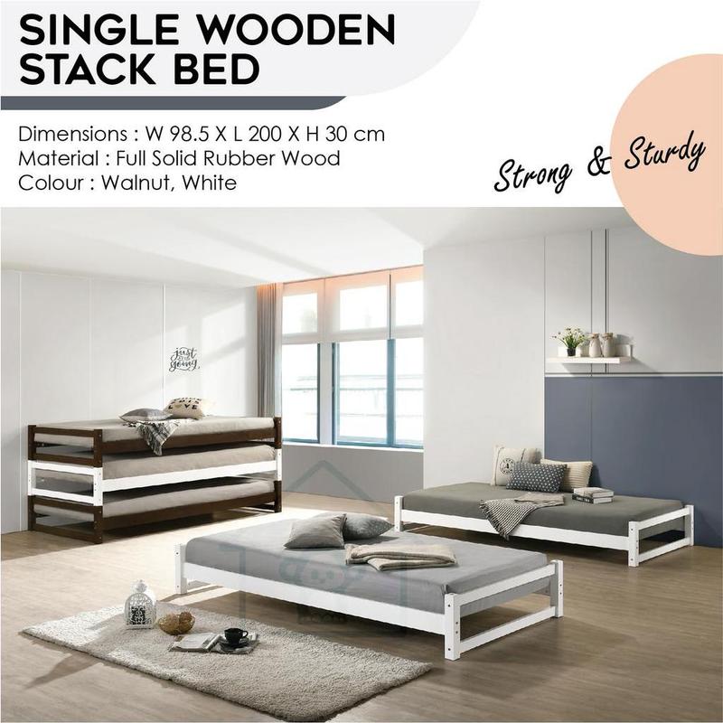 MYH Furniture SINGLE WOODEN STACK BED/SINGLE BED/WOODEN BED/STACKABLE ...