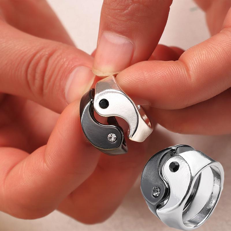 Cincin Gosip Yin Yang, Set 2 Keping, Hitam dan Putih, Logam Mudah ...