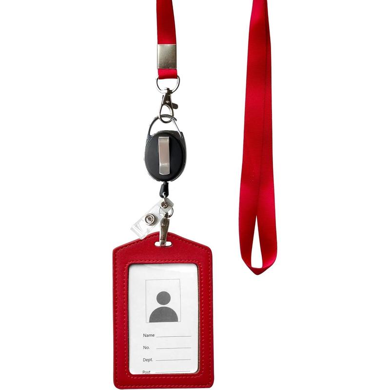 ID Card Case + Heavy Duty Lanyard (Red)+ Badge Holder Retractable ...