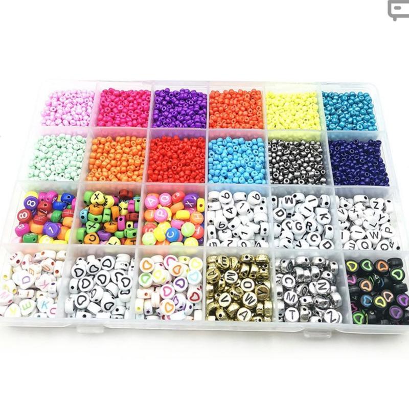 ROMANTIC LIFE 3MM 24Grids Beads Box with Letters DIY Beads Glass ...