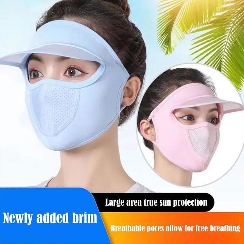 Breathable Sunscreen Mask With Hat Brim Summer Outdoor Ice Silk ...