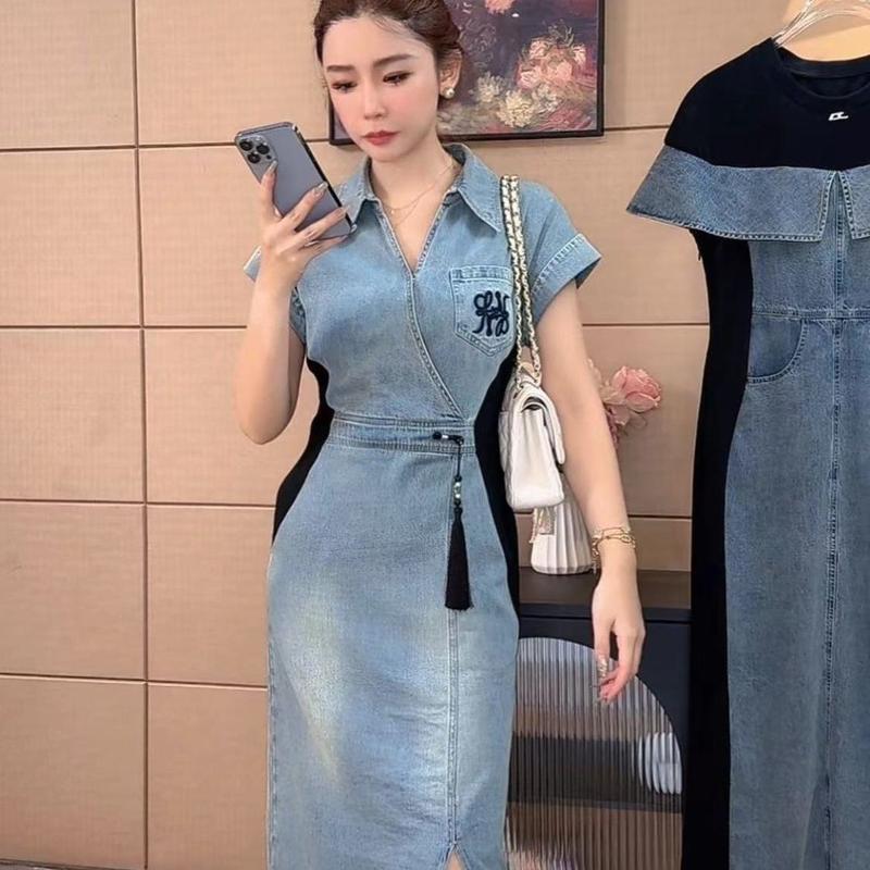Pakaian Denim, Gaya Korea, Anggun dan Fesyen, Leher V, Cinched ...