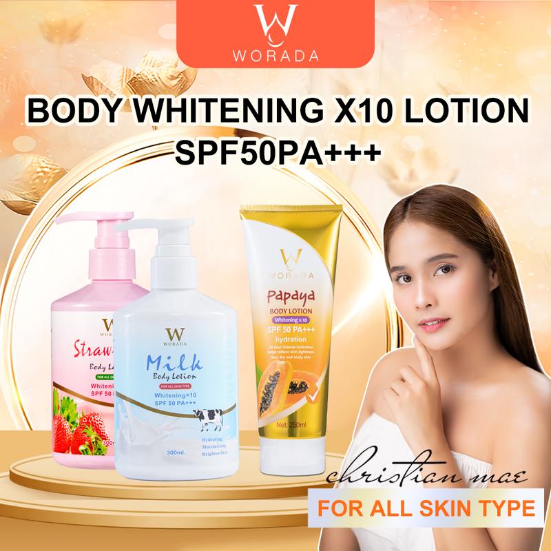 3 BOTTLE WORADA Whitening X10 SPF 50 PA Papaya Lotion Gluta Acid - TikTok Shop Philippines