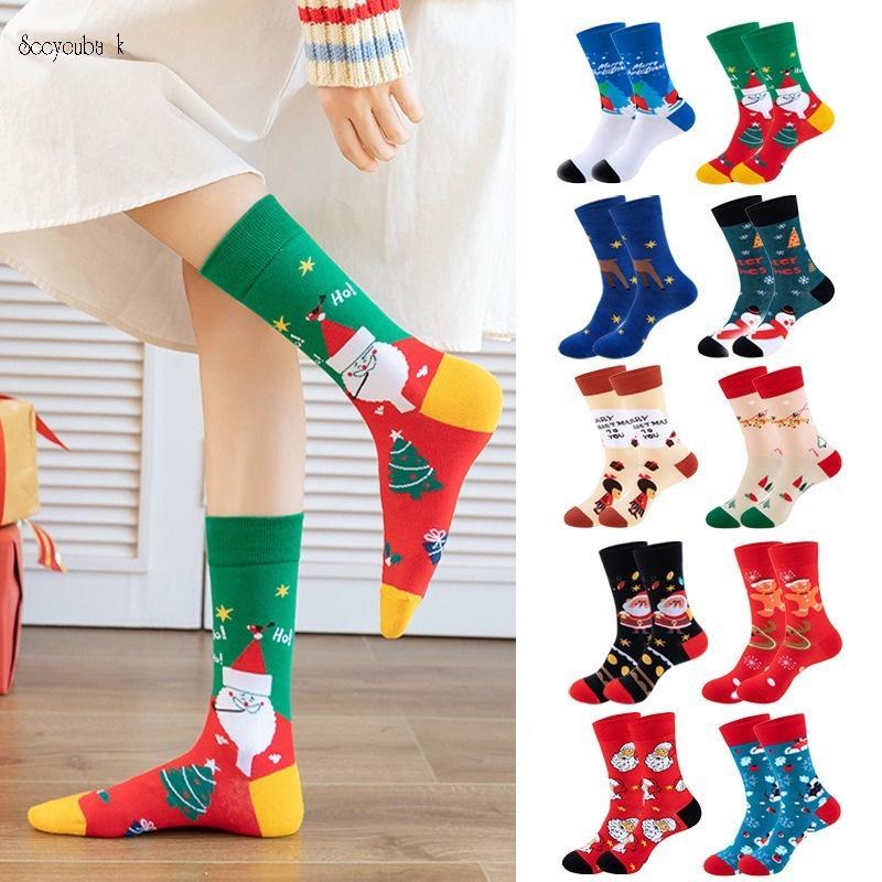 Christmas New Year Socks Winter Middle Tube Cotton Knitted Cute ...