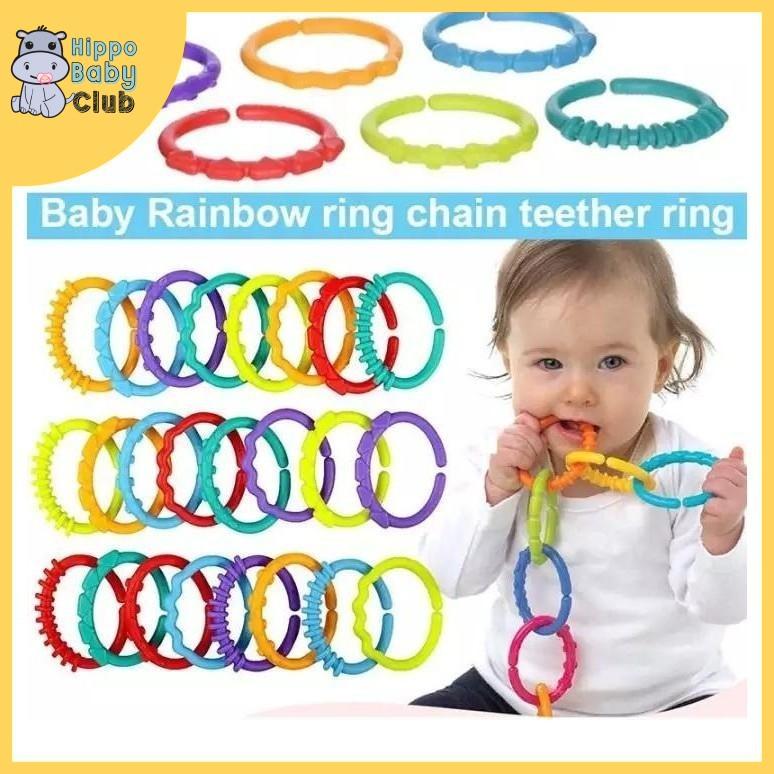 24pcs Newborn Baby Kids Rainbow Teething Ring Collar Ring Stroller ...