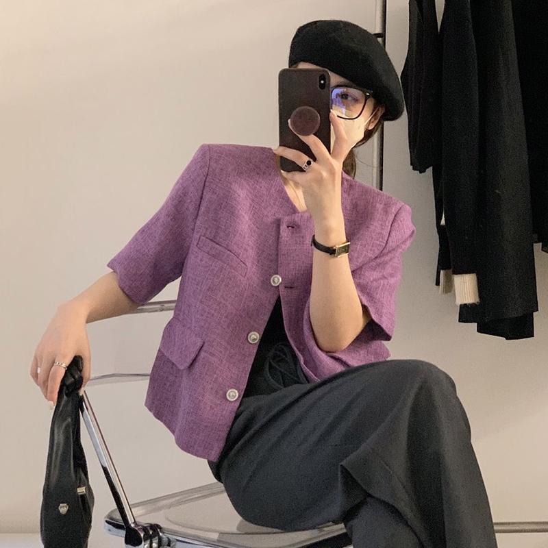 [READY STOCK] LD 100 Leena Purple Tweed Top Blazer Pendek Korean - Shop ...