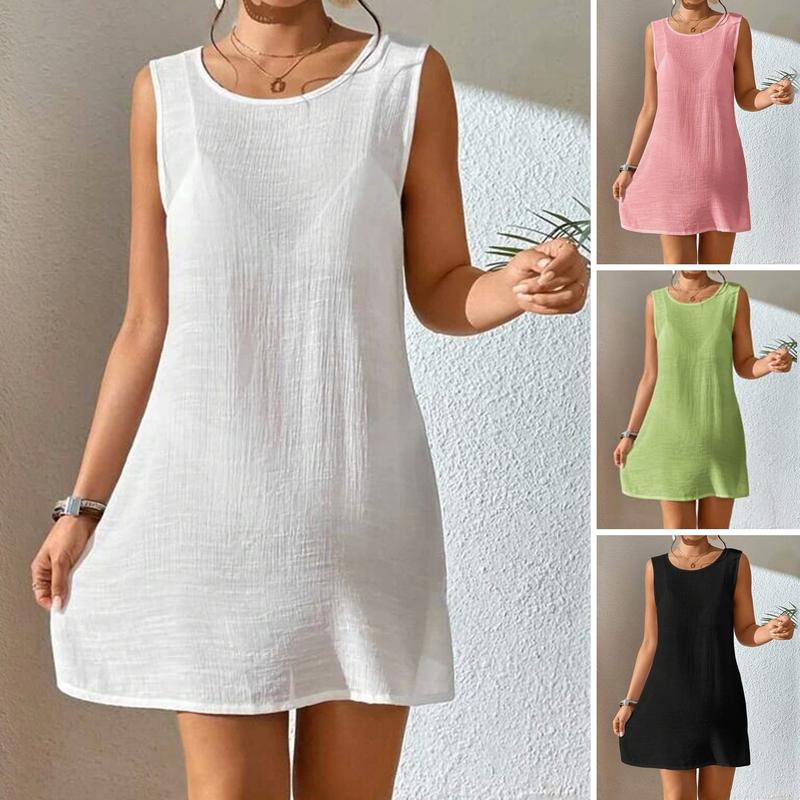 Women Beach Smock Backless Round Neck Sleeveless Solid Color - TikTok ...