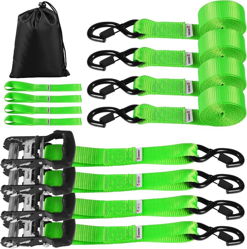 Ratchet Tie Down Straps Set Heavy Duty 4 Pack 10 FT 4400 LB 1.5 Inch ...