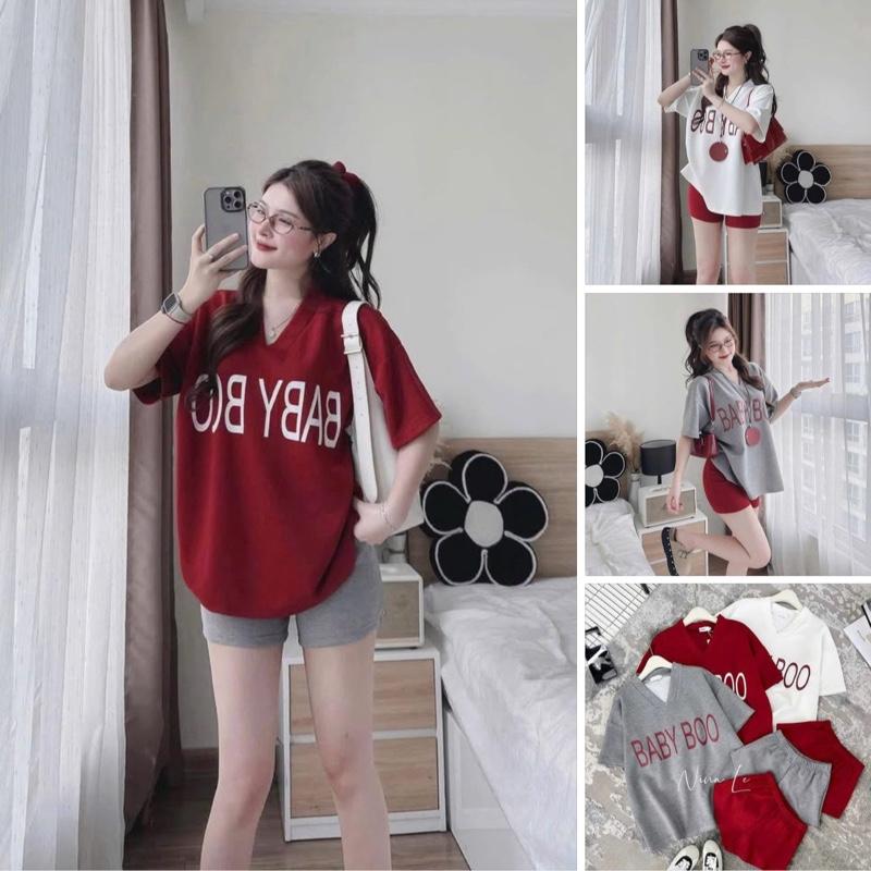 [Freesize] Set Bộ Đồ Nữ Áo Phông Cổ V BabyBoo Mix Quần Đùi Ô - TikTok Shop Vietnam