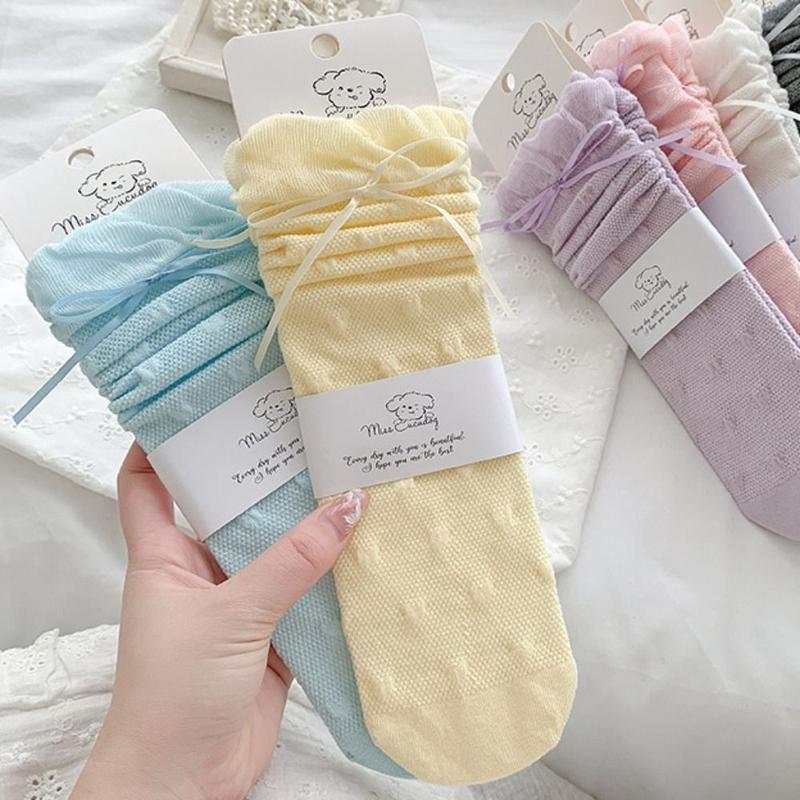 Cute Sweet Children Mid-Tube Hosiery Ribbon Bowknot Thin Lolita ...