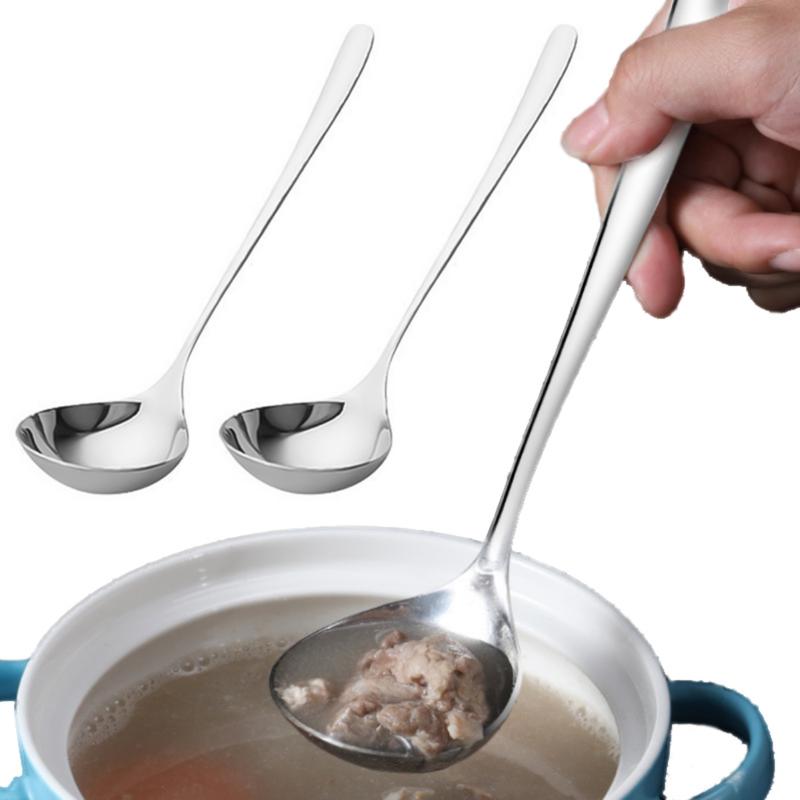 Sudu keluli tahan karat dengan pemegang panjang, sudu sup tebal, sudu ...