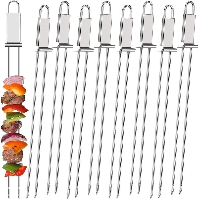 Grilling Stainless Steel Grilling Sticks With Push 3-Prong Skewer ...