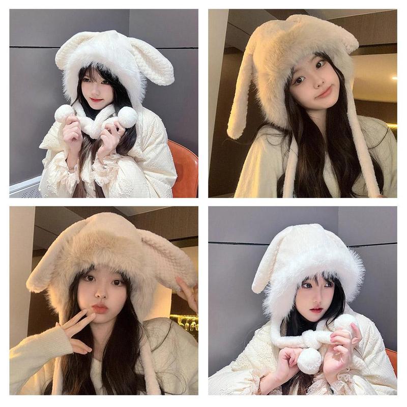Female Winter Cute Plush Rabbit Ears Big Head Circumference Hat ...