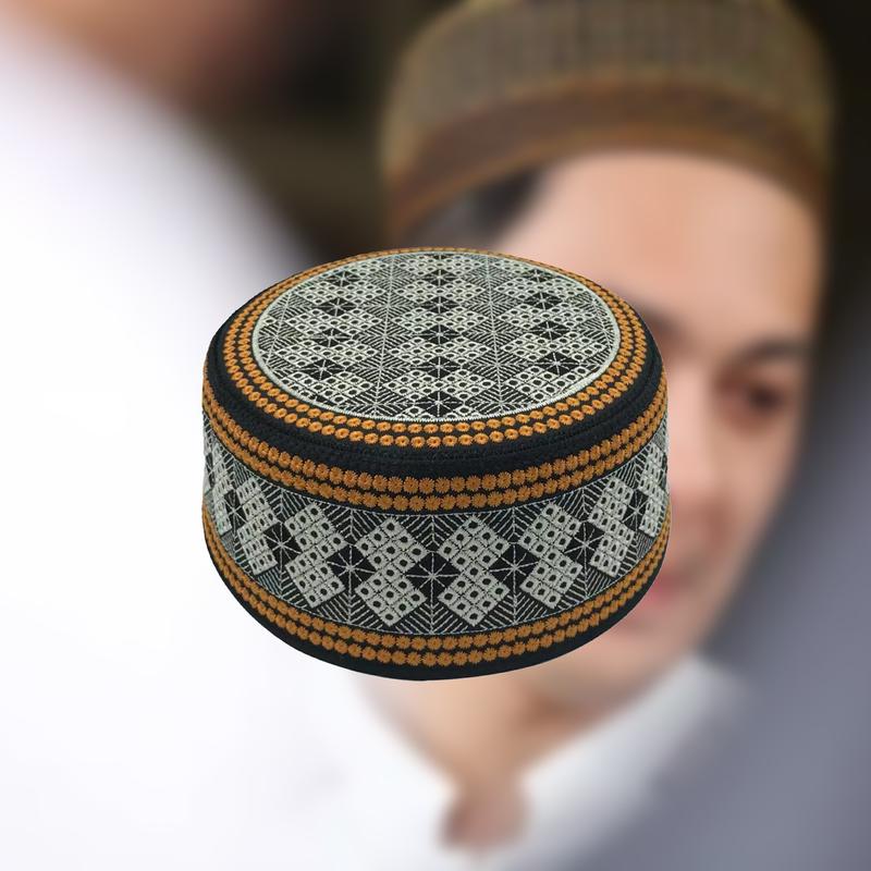Poyuasez-Topi solat dengan corak sulaman untuk lelaki, topi rata ...