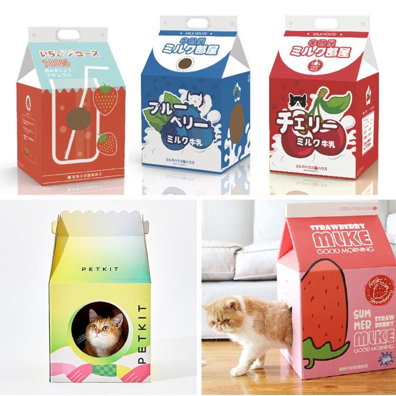 Pet Cat Milk Carton Box House Scratch Bed Toy Foldable Portable ...