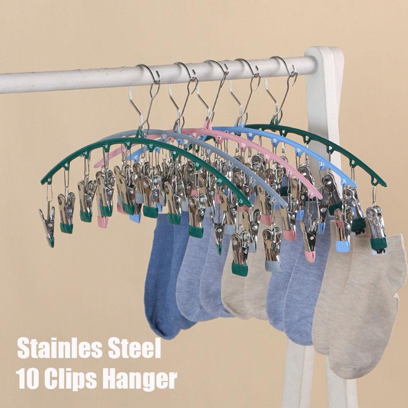 Stainless Steel 10 Clips Hanger for Sock Non-slip Clothing Hangers ...