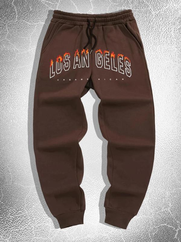 Men's Regular Fit Fire & Letter Print Sweatpants, Casual Street ...
