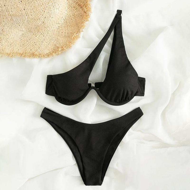 Set Bikini Wanita, 2 Keping / Set, Seksi, Warna Pejal, Bra Satu ...