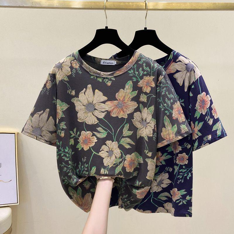 Kemeja-T Bercetak, Saiz Besar Baru, Fesyen Wanita, Leher Bulat ...