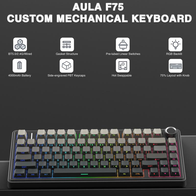 OFFICIAL AULA F75 Pro Wireless Mechanical Gaming Keyboard, 75 Percent ...
