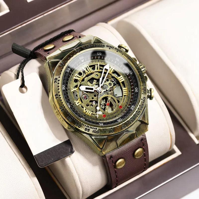 BINBOND Retro Luxury Skeleton Steampunk Watch for Men, 3D Vintage - TikTok Shop Singapore