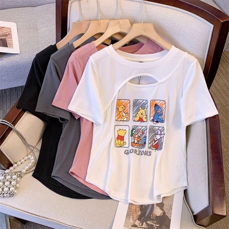 เสื้อเบลาส์ผู้หญิง ทรงสลิมฟิต แขนสั้น ดีไซน์กลวงออก เสื้อยืดแฟชั่น ...